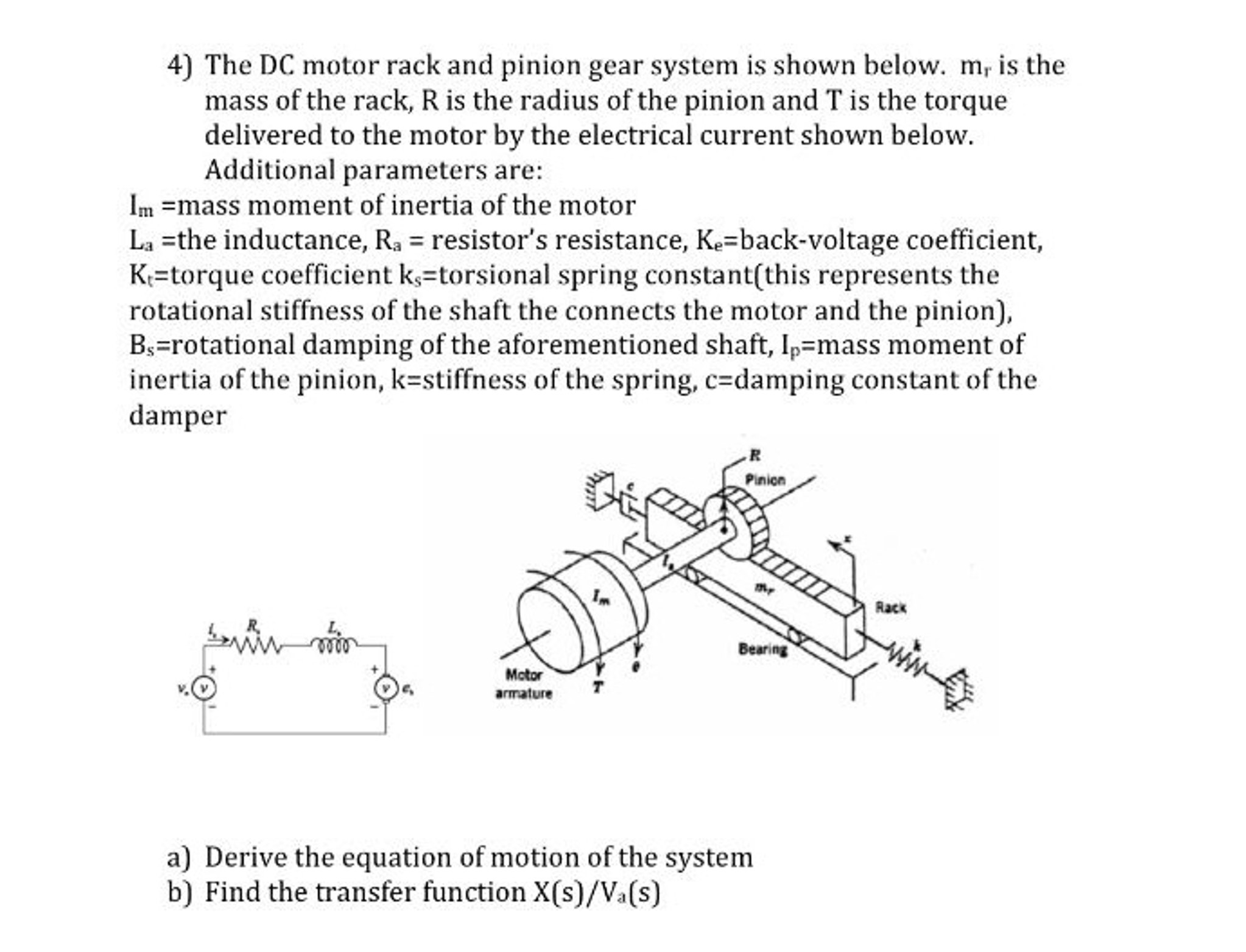 Solved The DC Motor Rack And Pinion Gear System Is Shown Chegg
