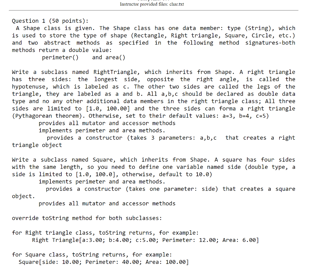 Solved Instructor Provided Files Char Txt Question 1 50 