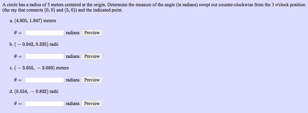 Solved A circle has a radius of 5 meters centered at the | Chegg.com