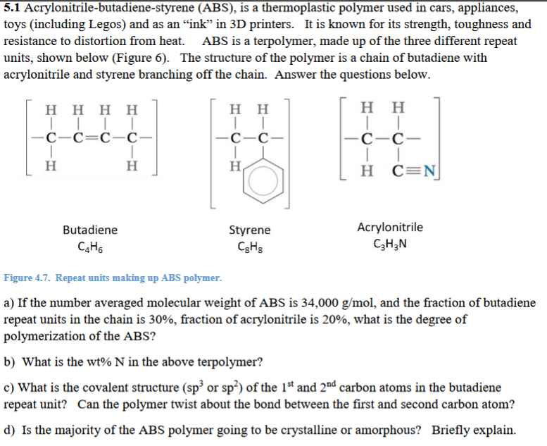 Solved 5.1 Acrylonitrile-butadiene-styrene (ABS), is a | Chegg.com