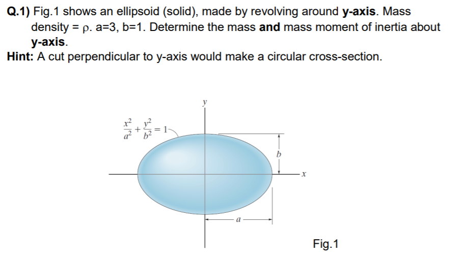 Solved Q.1) Fig.1 shows an ellipsoid (solid), made by | Chegg.com