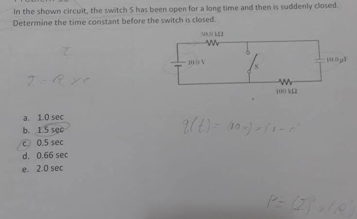 Solved In the shown circuit, the switch S has been open for | Chegg.com