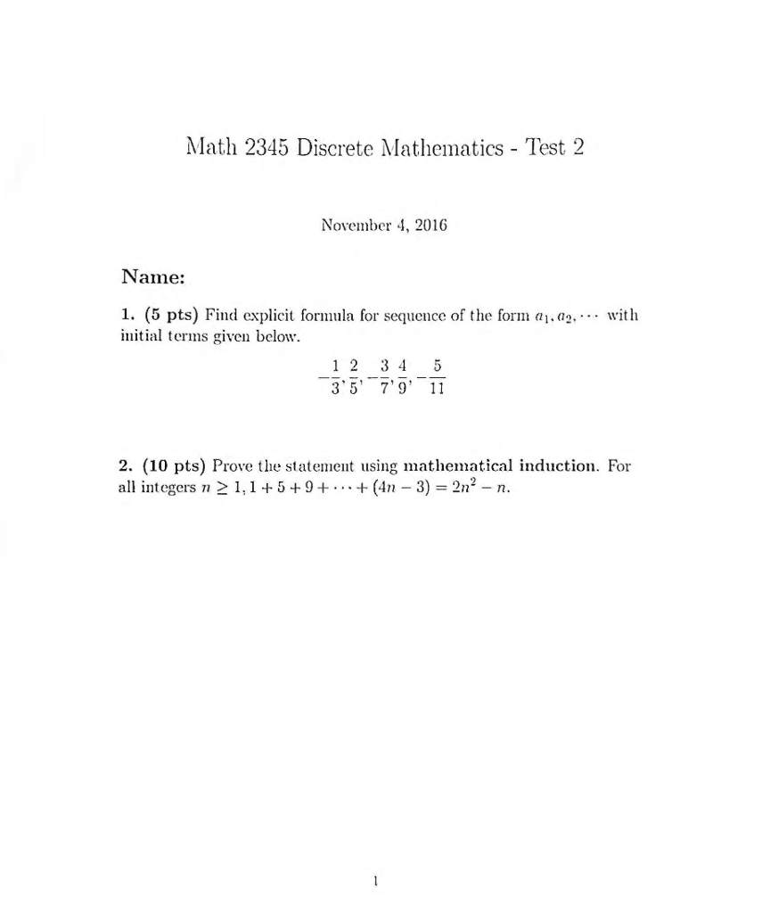 Solved Math 2345 Discrete Mathematics - Test 2 November 4, | Chegg.com
