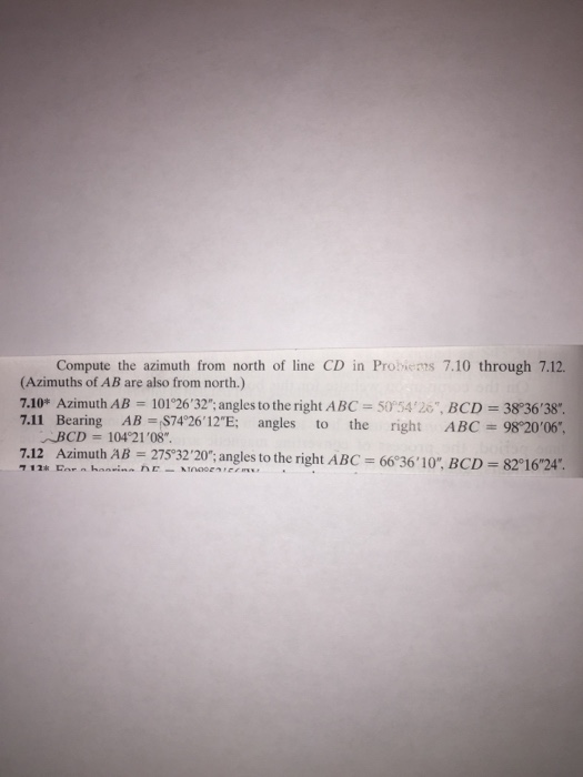 Solved Compute the azimuth from north of line CD in Problems | Chegg.com