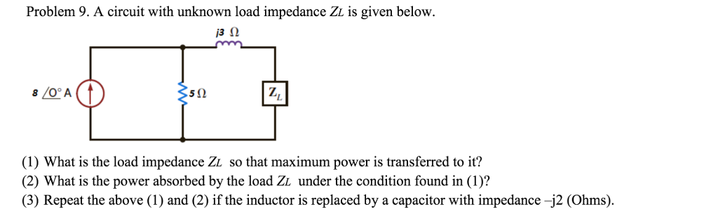 Solved Problem 9. A circuit with unknown load impedance Zi | Chegg.com