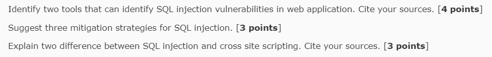 Solved Identify two tools that can identify SQL injection | Chegg.com