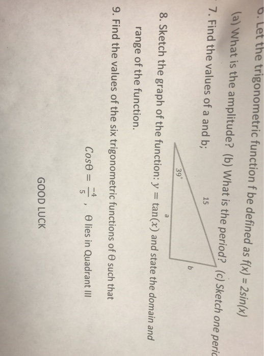Solved Let the trigonometric function f be defined as f(x) = | Chegg.com
