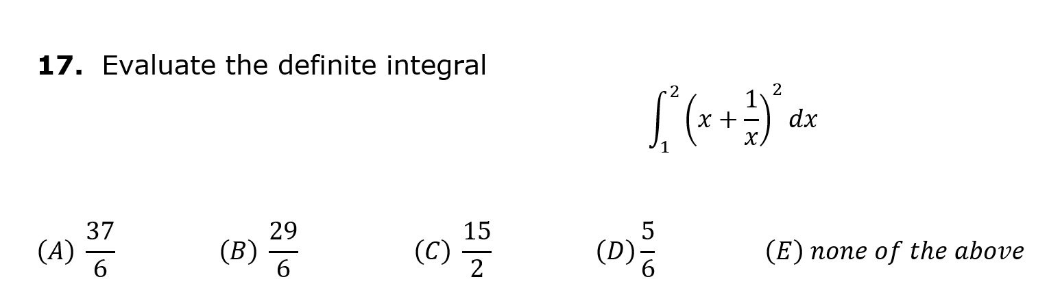Solved Evaluate the definite integral integral^2_1(x + | Chegg.com