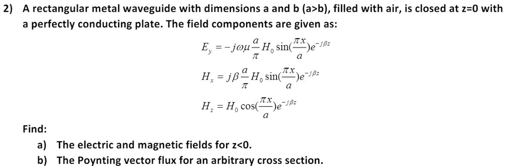 Solved A rectangular metal waveguide with dimensions a and b | Chegg.com