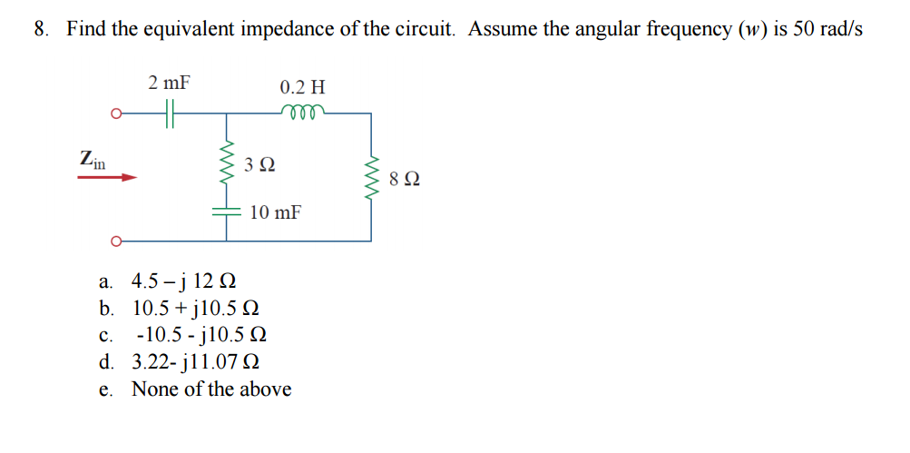 Solved Find the equivalent impedance of the circuit. Assume | Chegg.com