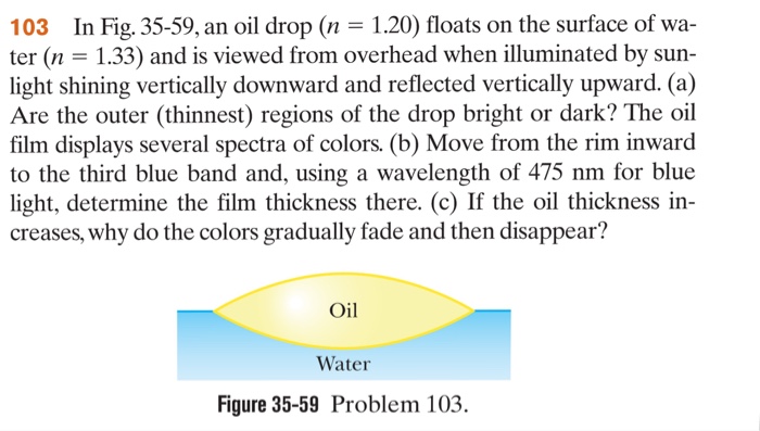 Solved 103 In Fig. 35-59, an oil drop (n = 1.20) floats on | Chegg.com