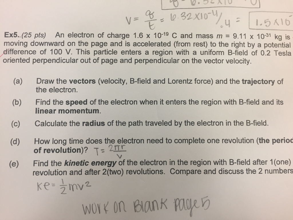 Solved An Electron Of Charge 1 6 Times 10 19 C And Mass M