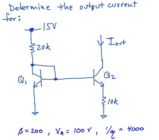 Solved Determine the output current beta = 200, V_A = 100 | Chegg.com