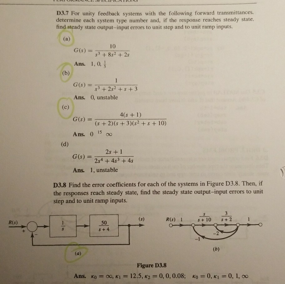Solved D3.7 For unity feedback systems with the following | Chegg.com