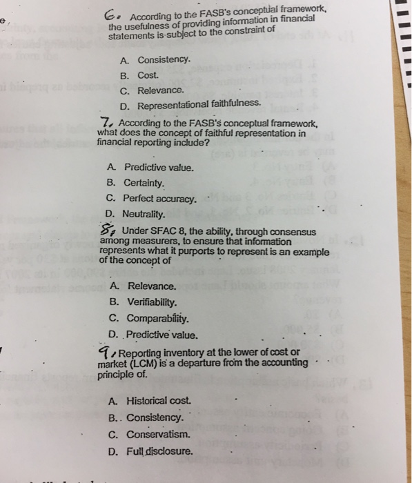 Solved According to the FASB'S conceptual framework, the | Chegg.com