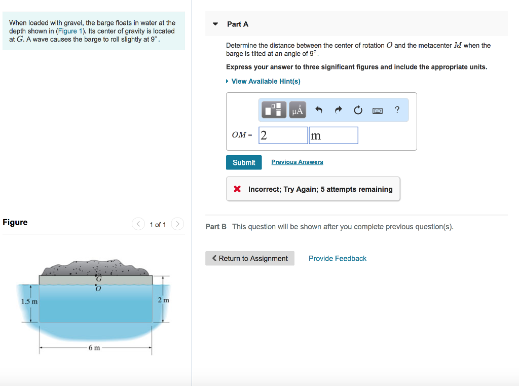 When loaded with gravel, the barge floats in water at | Chegg.com