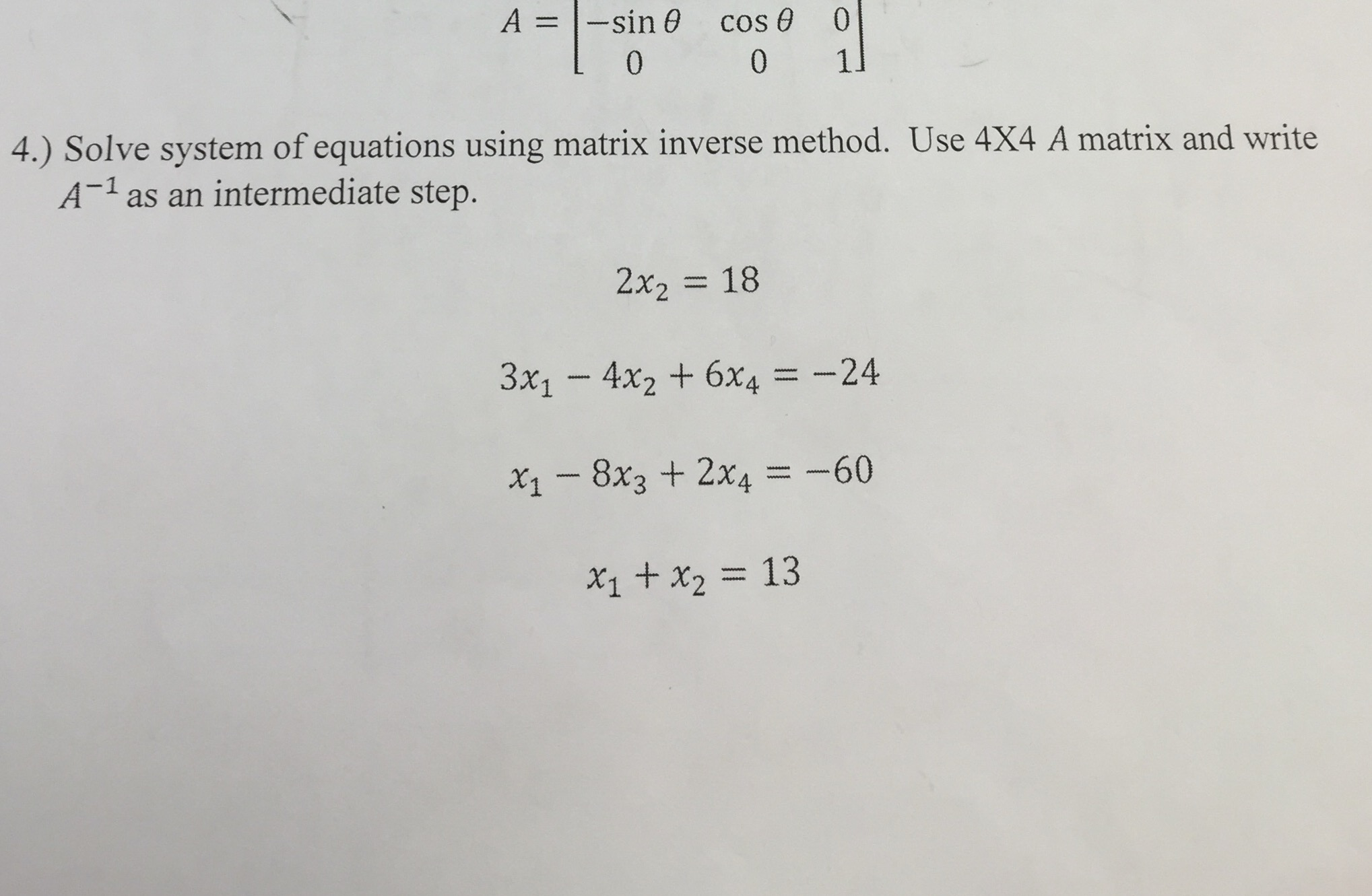 4.) Solve system of equations using matrix inverse | Chegg.com