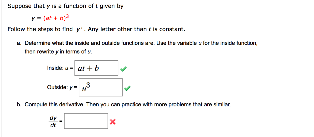 Solved Suppose that y is a function of t given by y = (at + | Chegg.com