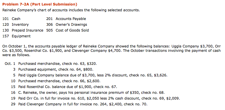 Solved Problem 7-2A (Part Level Submission) Reineke | Chegg.com
