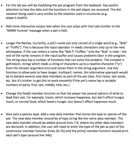 Solved For this lab you will be modifying the pet program | Chegg.com