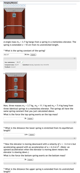 Solved Hanging Masses A single mass m-3.7 kg hangs from a | Chegg.com
