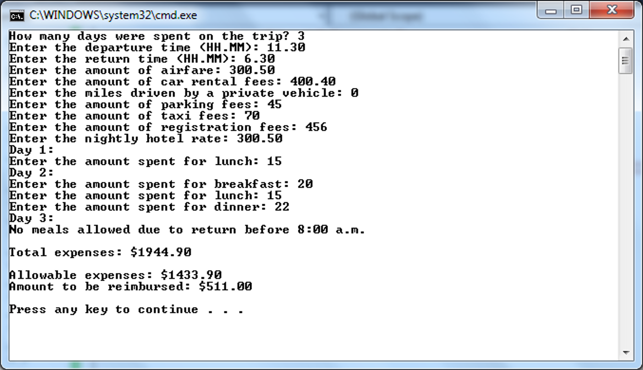 Solved In C Assignment 3 Problem Travel Expenses Using 