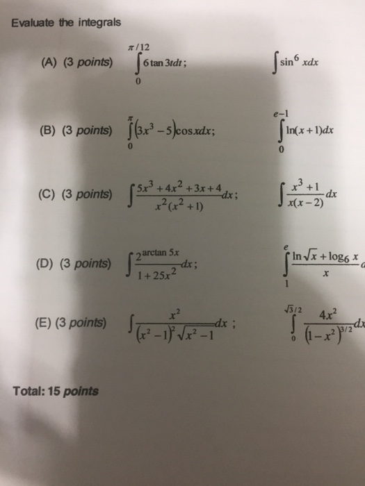 Solved Evaluate the integrals integral_0^pi/12 6 tan 3t dt; | Chegg.com