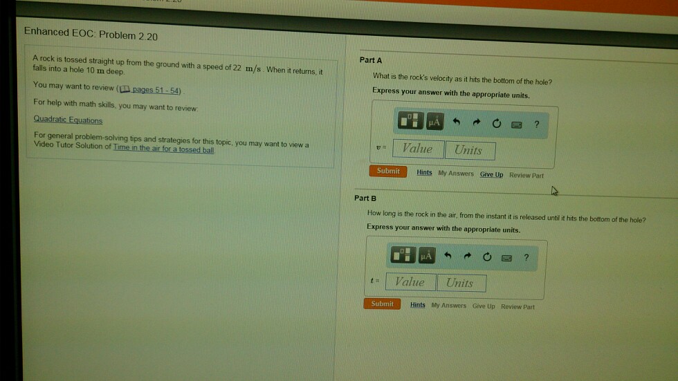 Solved a rock is tossed straight up from the ground with a | Chegg.com
