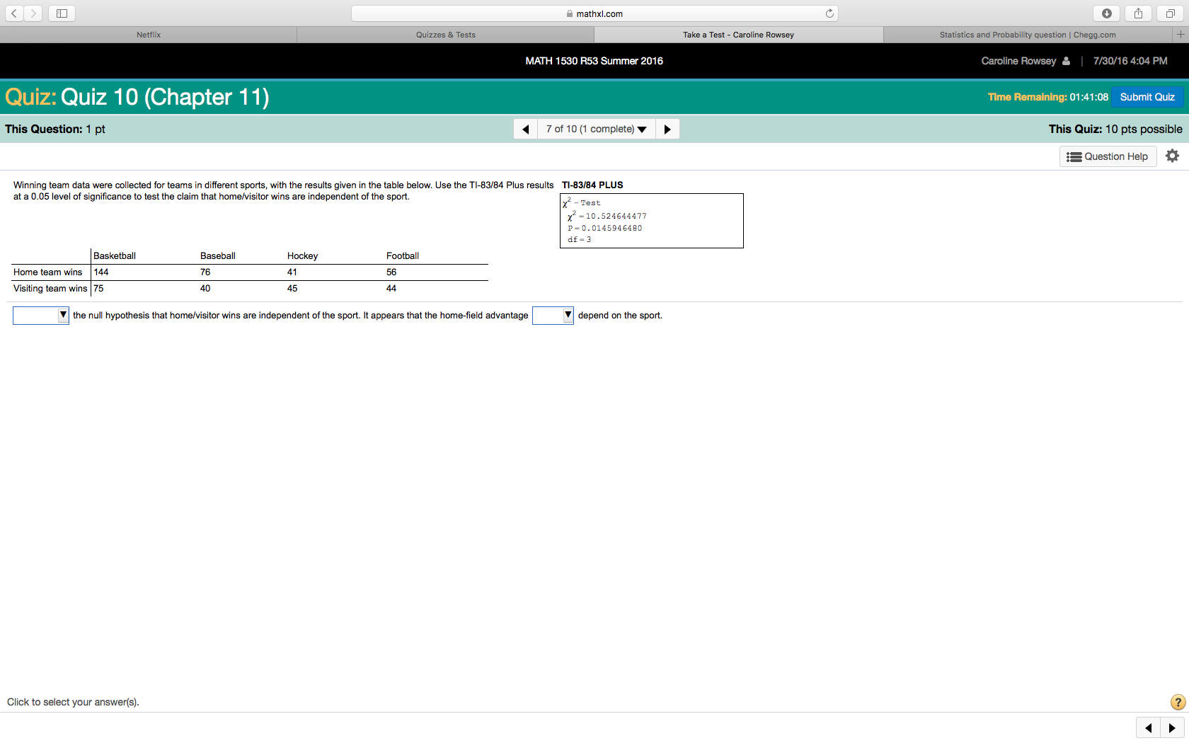 Solved Winning team data were collected for teams in | Chegg.com