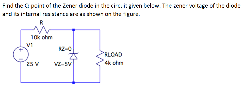 Solved Find the Q-point of the Zener diode in the circuit | Chegg.com