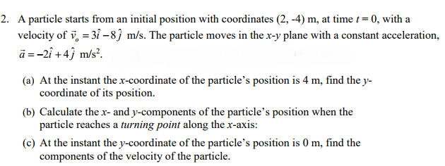 Solved 2. A particle starts from an initial position with | Chegg.com
