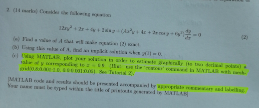 Solved Consider the following equation dy (a) Find a value | Chegg.com