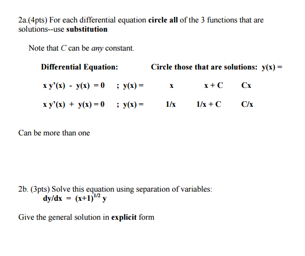 Solved For each differential equation circle all of the 3 | Chegg.com