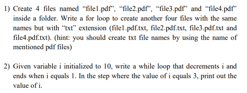 Solved 1) Create 4 files named "file1 pdf", "file2.pdf", | Chegg.com