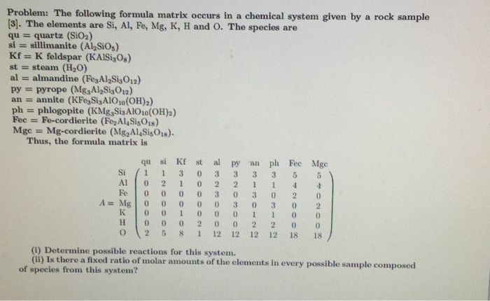 Solved The following formula matrix occurs in a chemical | Chegg.com
