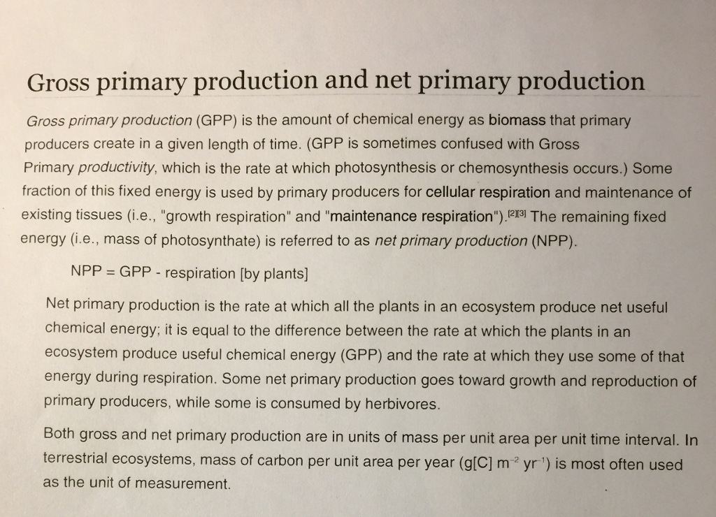 Solved Gross primary production (GPP) is the amount of | Chegg.com