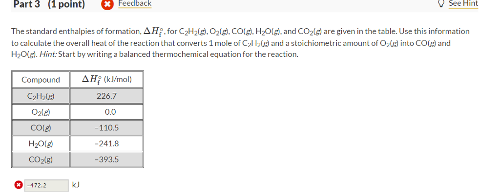Solved The standard enthalpies of formation, Delta H_f | Chegg.com