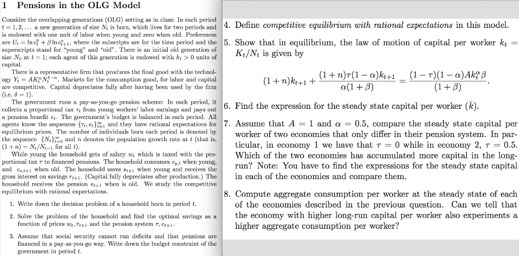 Pensions in the OLG Model Consider the overlapping | Chegg.com