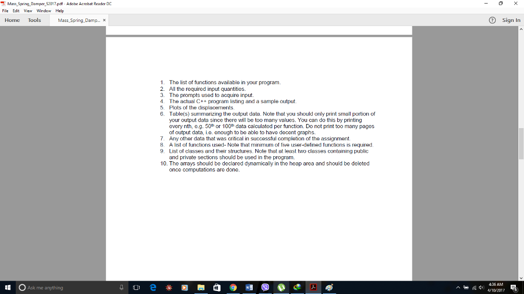 Mass Spring Damper S2017.pdf Adobe Acrobat Reader DC | Chegg.com
