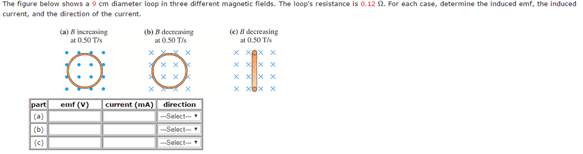 Solved The figure below shows a 9 cm diameter loop in three | Chegg.com