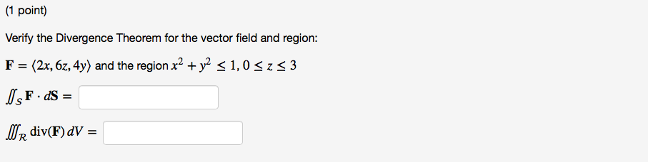 Solved 1 point) Verify the Divergence Theorem for the vector | Chegg.com