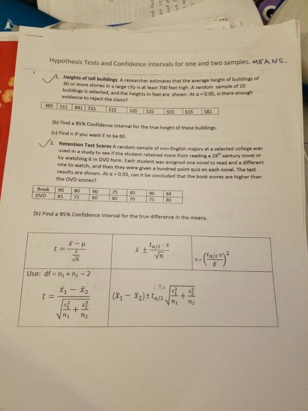 Solved pothesis Tests and Confidence intervals for one and | Chegg.com