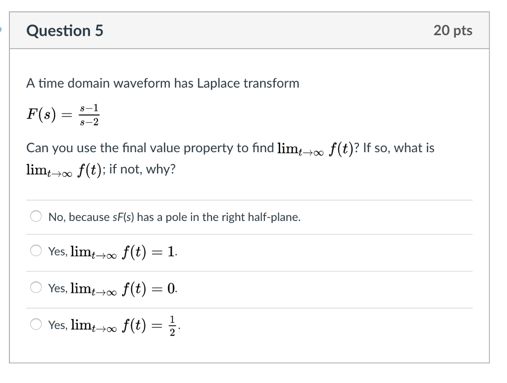 Solved A time domain waveform has Laplace transform F(s) = | Chegg.com