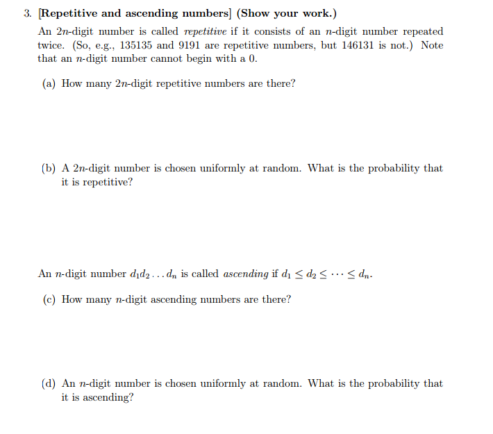 Solved [Repetitive and ascending numbers] (Show your work.) | Chegg.com