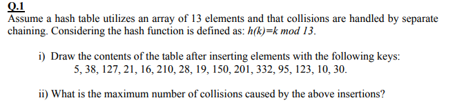 Solved 01 Assume A Hash Table Utilizes An Array Of 13