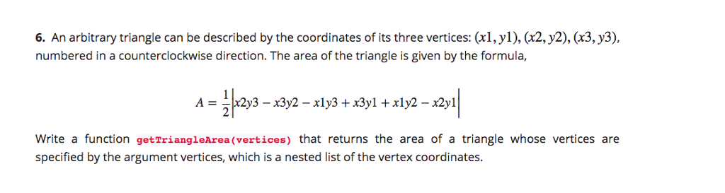 Solved In MATLAB An arbitrary triangle can be described | Chegg.com