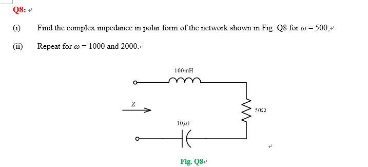 Solved Find the complex impedance in polar form of the | Chegg.com