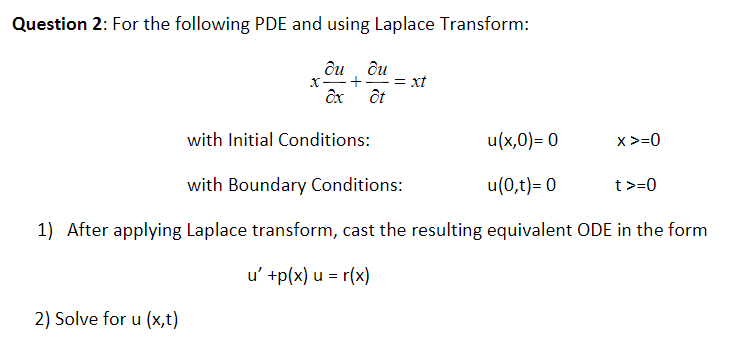 Solved Question 2: For the following PDE and using Laplace | Chegg.com