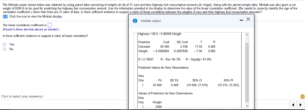 Solved The Minitab output shown below was obtained by using | Chegg.com