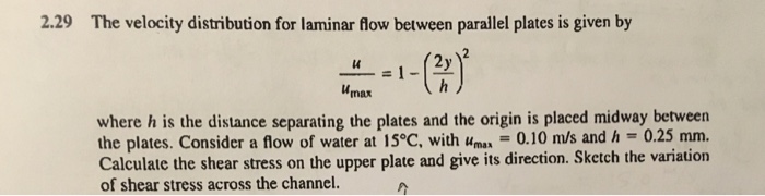 Solved The velocity distribution for laminar flow between | Chegg.com